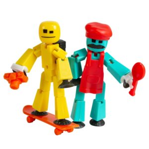 zing stikbot chef and lifestyle dual action pack - includes 2 stikbots and lots of cool accessories in eco friendly packaging (pack b - blue & yellow)