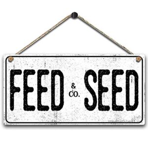 feed and seed co. 12.5x25 cm retro look wood decoration plaque hanging sign for home kitchen bathroom farm garden garage inspirational quotes wall decor