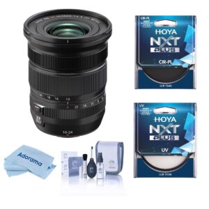 fujifilm xf 10-24mm f/4 r ois wr lens, bundle with hoya nxt plus 72mm cpl filter, 72mm uv lens filter, cleaning kit, microfiber cloth