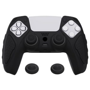 playvital black knight edition anti-slip silicone cover skin for ps5 controller, soft rubber case for ps5 wireless controller with black thumb grip caps