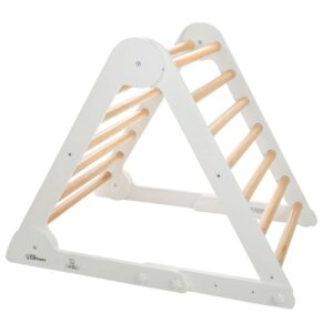 little partners learn 'n climb wooden climbing triangle foldable wood climbing gym for toddlers, pickler toddler style foldable climber (soft white w/natural, unassembled)