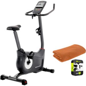 schwinn 100931 130 upright exercise fitness bike bundle with 1 yr cps enhanced protection pack and workout cooling sport towel