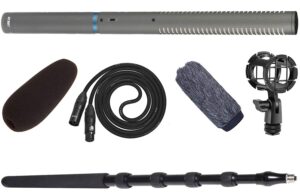 audio-technica at897 line + gradient condenser microphone cinema and broadcasting shotgun microphone complete kit with lyxpro boompole, shockmount, windscreen bundle