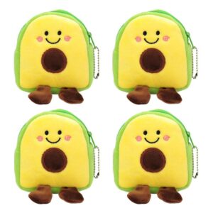 nuobesty 4pcs avocado plush purse wallet cartoon fruit zipper coin bag novelty handbags change purse with keychain