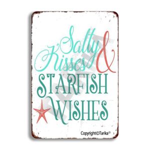 salty and kisses starfish wishes 8x12 inch metal vintage look decoration art sign for home kitchen bathroom farm garden garage inspirational quotes wall decor