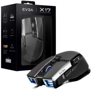 evga x17 gaming mouse, wired, grey, customizable, 16,000 dpi, 5 profiles, 10 buttons, ergonomic 903-w1-17gr-kr