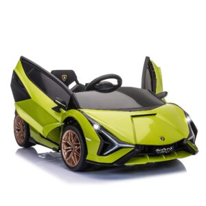 12v licensed lamborghini sian electric car ride on toy by tobbi,kids electric vehicle for 3-8,electric vehicles battery powered sports car w/parent remote control,spring suspension,led lights