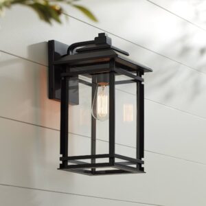 john timberland north house mission traditional outdoor wall light fixture matte black metal 16" clear glass shade for exterior house porch patio outside deck garage yard front door garden home