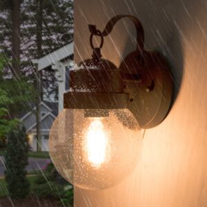 ksana outdoor house lights wall mount, rust-proof exterior wall light fixture with bubble glass, globular outside lights for house for porch, yards, patio, garden, balcony, hallway, bronze finish