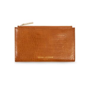 katie loxton faux crocodile womens small vegan leather fold-out purse wallet cognac