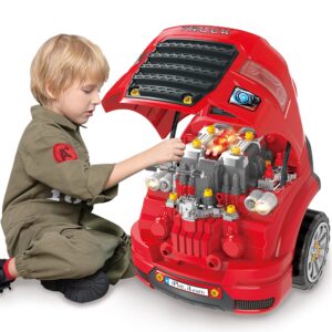 iplay, ilearn large truck engine toy, kids mechanic repair set for 3-5 yr toddlers, big builder kit, take apart motor vehicle pretent play car service station, gifts 4 6 7 8 year old boy child