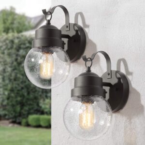 ksana outdoor sconces wall lighting set of 2, rust-proof exterior wall lights with bubble glass, globular outdoor light fixtures for porch, yards, patio, garden, balcony, hallway, black finish