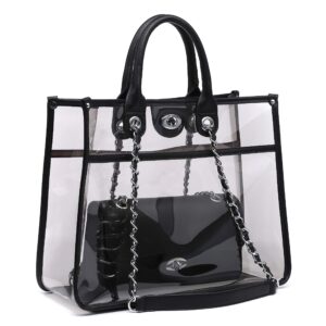 marco m kelly large clear tote bag stadium approved women clear purse for stadium events crossbody 2 in 1 shoulder work bag