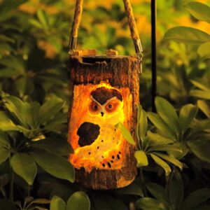 kzobyd solar hanging lanterns outdoor waterproof owl stump lamp with handle led owl statue light lawn figurine solar powered for patio courtyard yard garden porch tabletop decor (brown wing)