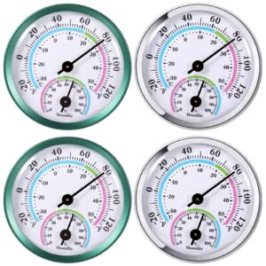 4 pieces indoor outdoor thermometer hygrometer 2 in 1 temperature humidity gauge analog hygrometer for indoor office home room outdoor, no battery required, in green and white