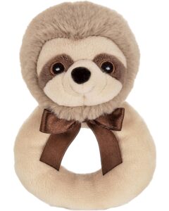 bearington collection baby lil’ speedster, 5.5 inch sloth plush stuffed animal soft ring rattle, sloth baby stuff