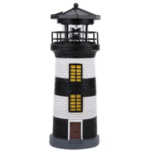 summer enjoyment meiyya solar lighthouse, waterproof lighthouse light, yard craft ornament garden for home(black and white)