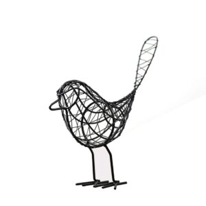 yardwe metal iron wire bird figurines creative animal collectible statue sculpture desktop ornament for home office garden decoration (black)