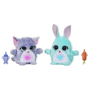 furreal fuzzalots kitty and bunny color change interactive feeding toy, lights and sounds, ages 4 and up