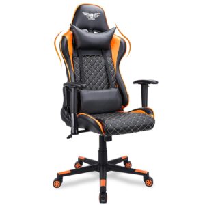 acethrone gaming chair high back computer chair soft pu leather office desk chair racing executive ergonomic adjustable swivel task chair reclining with headrest and lumbar support for adults (orange)