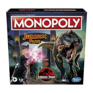 monopoly: jurassic park edition board game for children aged 8 and up