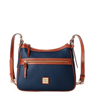 dooney & bourke women's presley crossbody in pebble grain leather, medium sized handbag with adjustable shoulder strap, navy blue