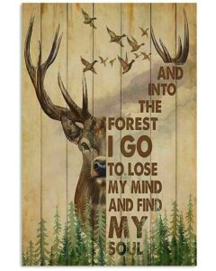 aoldhyy decoration hunting deer and duck and into the forest i go tin sign art metal wall plaque decor outdoor indoor wall panel retro vintage mural 8x12 inch