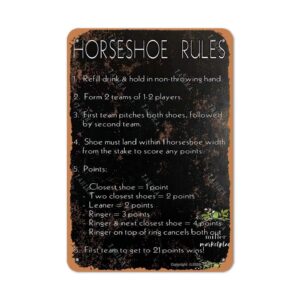 horseshoe rules tin retro look 8x12 inch decoration crafts sign for home kitchen bathroom farm garden funny wall decor;