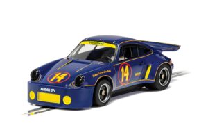 scalextric porsche 911 3.0 rsr good year al holbert 1:32 slot race car c4241,blue & yellow