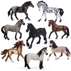 uandme 8pcs big horse mare and stallion toy figures, plastic figurines, horse animal toys for girls and boys, horse club cake topper party decoration