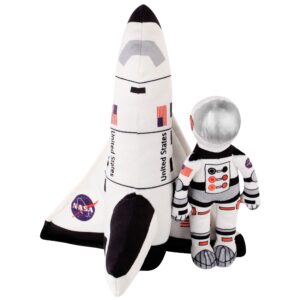 dazmers 10” stuffed space shuttle and astronaut plush soft and cuddly plush space shuttle toy for kids –birthday gift for boys girls, toddlers pretend role play