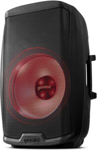 gemini sound as-2115bt-lt active 2000w watt party led light 15 inch woofer powered stage dj monitor bluetooth pa speaker, wireless stereo pairing, portable fly points