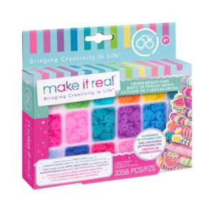 make it real - heishi beads with storage case - jewelry & charm bracelet making kit with storage case - friendship bracelet set with beads, charms & thread - arts & crafts bead kit for girls