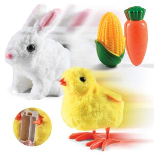 prextex hopping bunny toy - plush easter bunny and chirping chick set (with carrot and corn toy) - battery-operated great easter gift for easter basket arrangement for kids