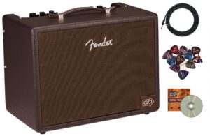 fender acoustic junior go guitar combo amplifier bundle with cable, austin bazaar exclusive 12-pack picks, and instructional dvd