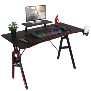 auag 44 inch gaming desk with monitor shelf pc desk, a-shaped gaming table home office computer desk modern ergonomic racing style gamer workstation with cup holder and headphone hook (44")