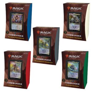 magic: the gathering strixhaven commander deck bundle – includes 1 silverquill statement + 1 prismari performance + 1 witherbloom witchcraft + 1 lorehold legacies + 1 quantum quandrix