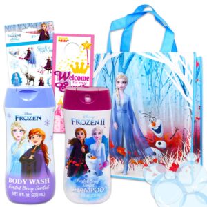 disney frozen bath accessories set ~ bundle with 4 pc frozen shampoo (8oz), frozen body wash (8oz), frozen tote bag, frozen stickers, more