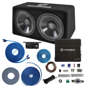 proreck pr-122m 1500w dual 12" car subwoofer enclosure audio with subwoofer，mono block amplifier and wiring installation kit