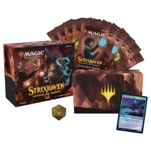 magic: the gathering strixhaven bundle | 10 draft boosters (150 magic cards) + accessories, brown