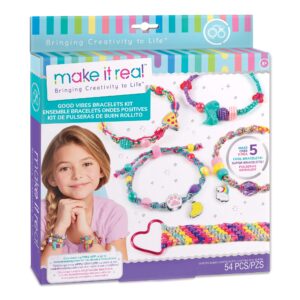 make it real - good vibes bracelets kit - diy charm bracelet making kit with case - friendship bracelet kit with beads, charms & thread - arts & crafts bead kit for girls - makes 5 bracelets