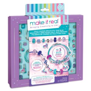 make it real - halo charms bracelets true blue - diy charm bracelet making kit - friendship bracelet kit with beads, charms & cord - arts & crafts bead kit for girls - makes 3 bracelets