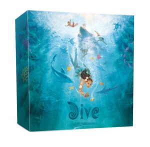 sit down! dive board game - unique transparent ocean cards, push your luck, catch a ride on a sea turtle or dolphin - first to 23 points wins, 1-4 players, 20-30 mins, ages 8+