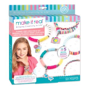 make it real - summer vibes heishi bead bracelets - diy charm bracelet making kit with case - friendship bracelet kit with beads, charms & thread - arts & crafts bead kit for girls - makes 5 bracelets