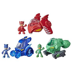 pj masks 3-in-1 combiner jet preschool toy, toy set with 3 connecting cars and 3 action figures for kids ages 3 and up