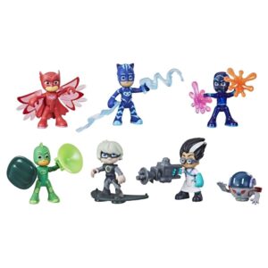 pj masks hero and villain figure set preschool toy, 7 action figures with 10 accessories, ages 3 and up