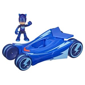 pj masks glow & go cat-car preschool toy vehicle, catboy car light up racer with catboy action figure for kids ages 3 and up