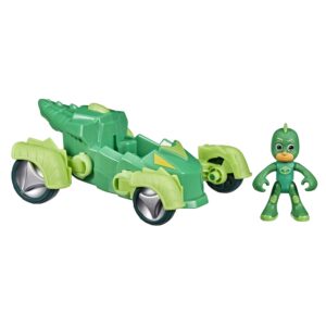 pj masks gekko deluxe vehicle preschool toy, gekko-mobile car with 2 wheel modes and gekko action figure for kids ages 3 and up