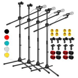 5 core tripod mic stand floor 4pcs adjustable 31 to 76 inches boom arm holder microphone stands 360 degree rotating + dual mic ms dbl 4pcs