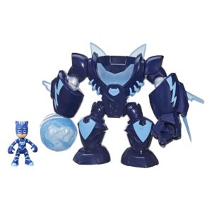 pj masks robo-catboy preschool toy with lights and sounds for kids ages 3 and up, catboy robot suit with catboy action figure